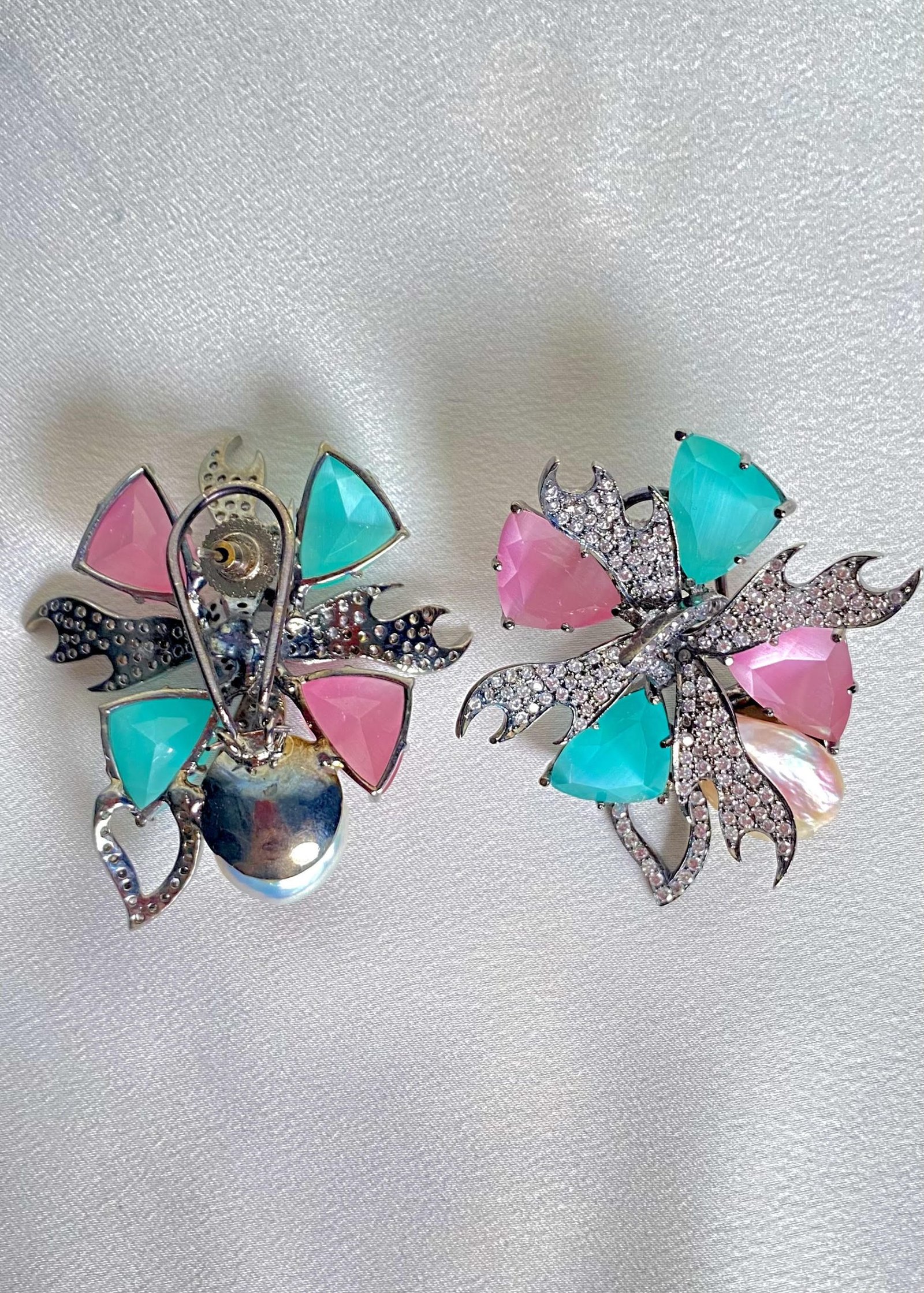 Firefly Earrings in baby blue and pastel pink with Mother of Pearl ...