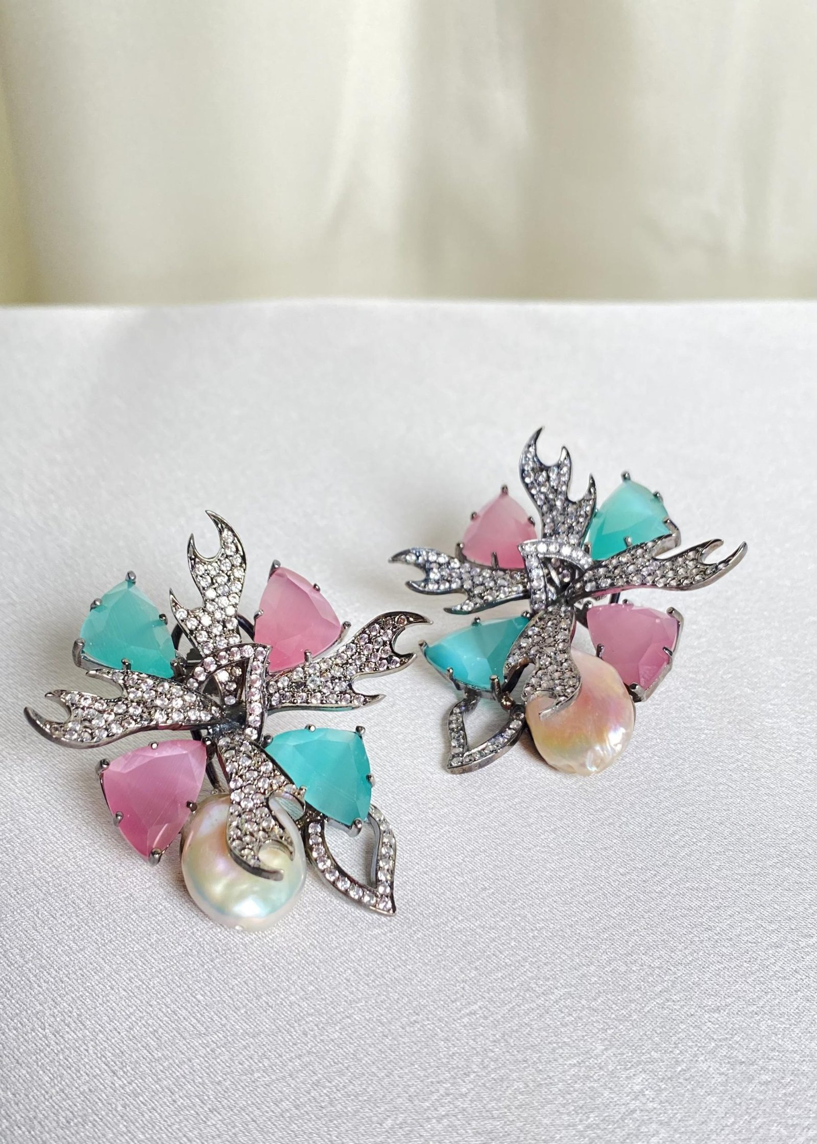 Firefly Earrings in baby blue and pastel pink with Mother of Pearl ...