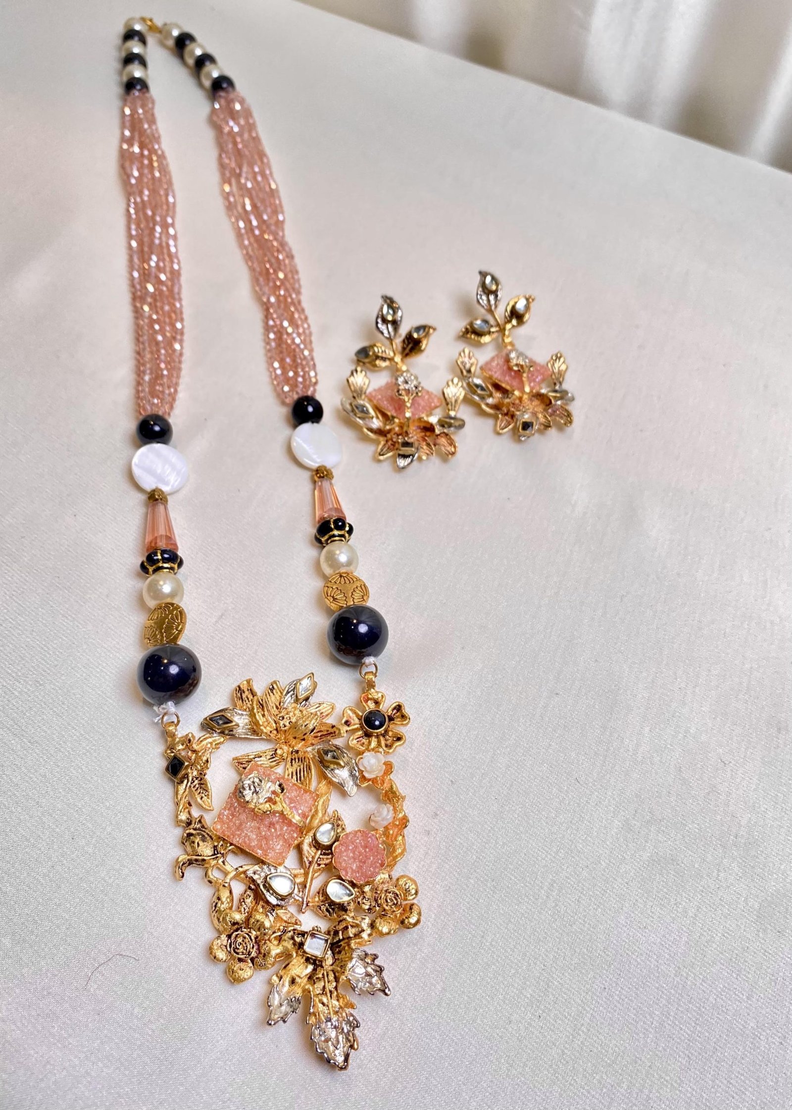 Sunset Splendor: Sugarstone Peach Mala Set - Jewelist