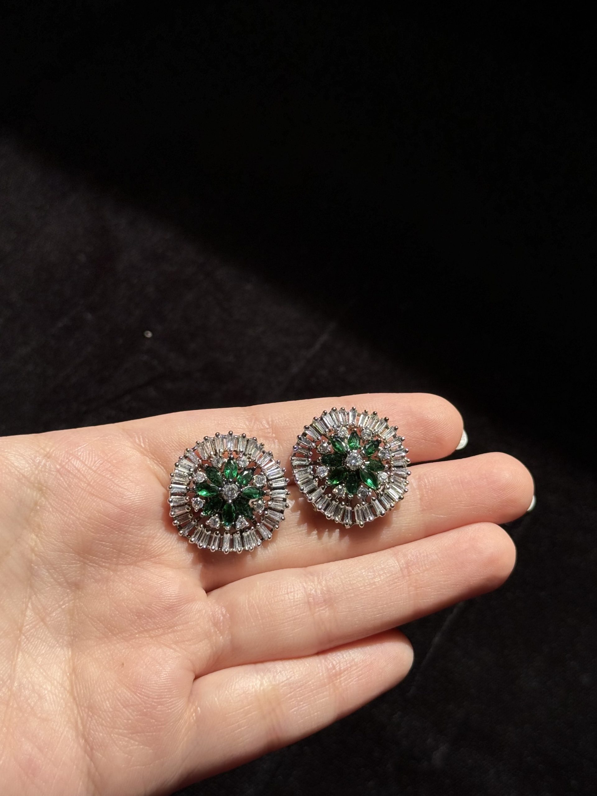 Silver and Green Studs - Jewelist