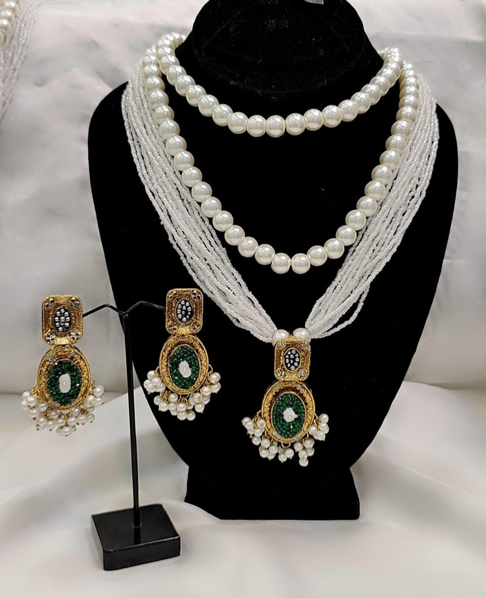 Three Layer Pearl Mala Set in Green – Jewelist