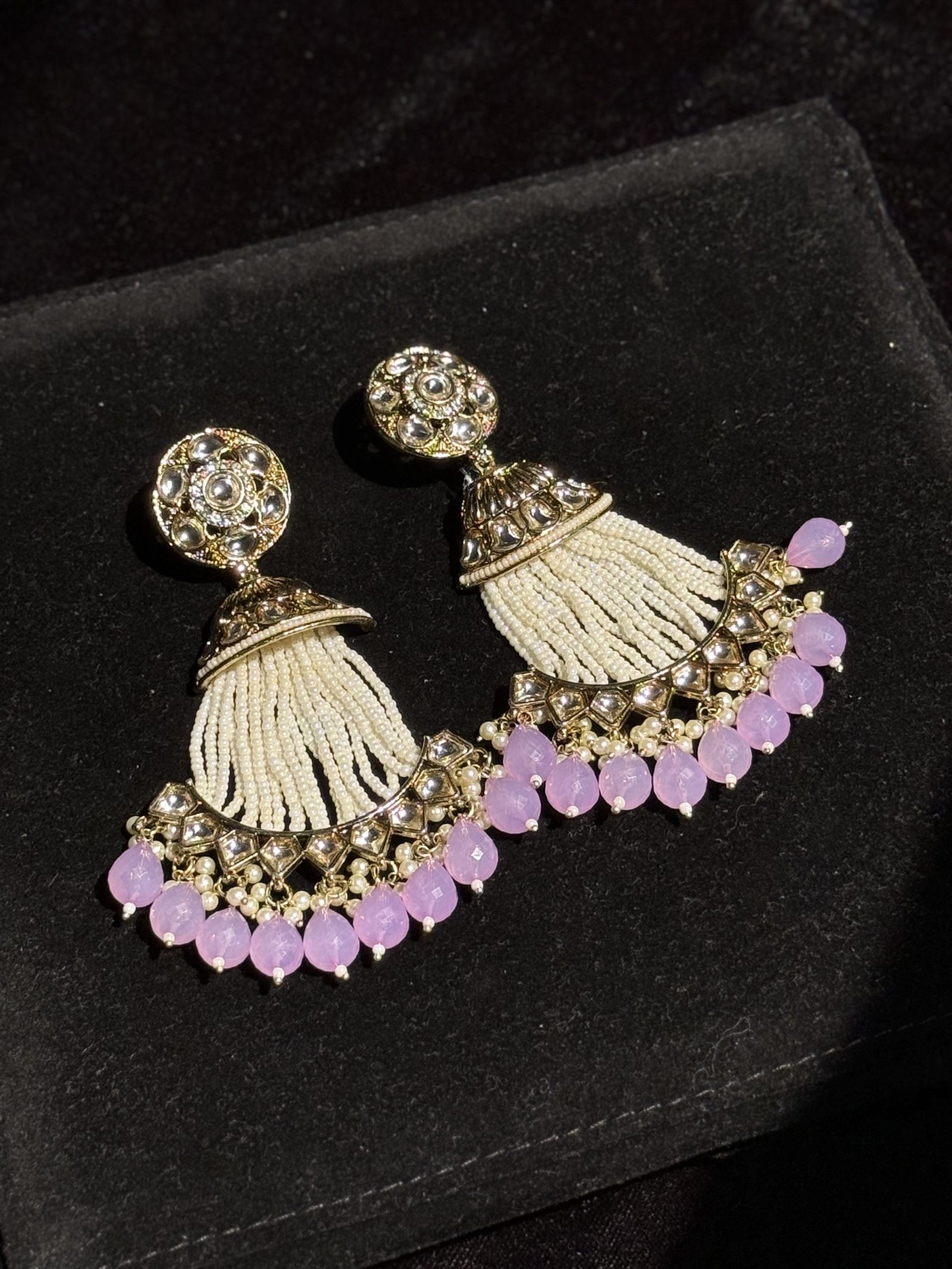 Lilac Jaipuri Layered Jhumkas - Jewelist