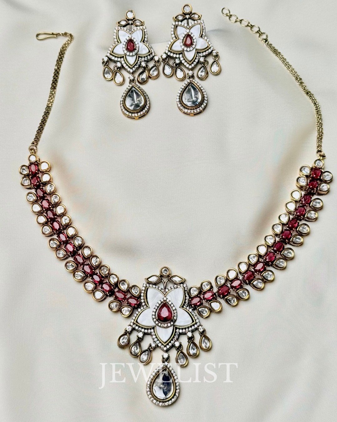Exquisite Ruby Lotus Necklace Set | Jewelist.pk
