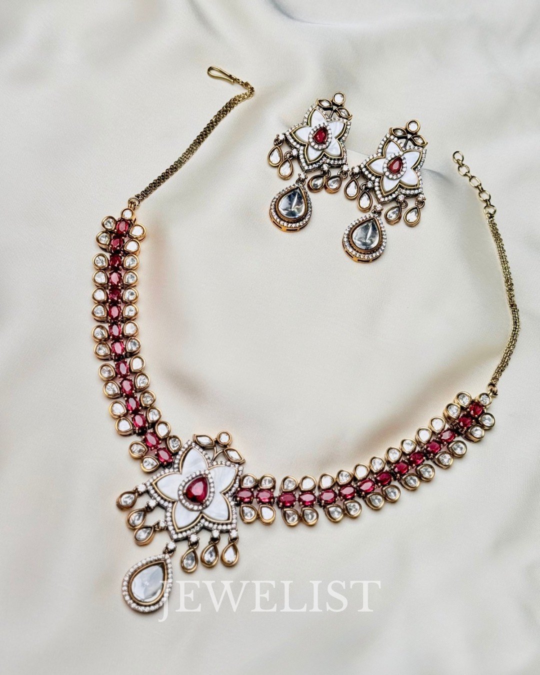 Exquisite Ruby Lotus Necklace Set | Jewelist.pk